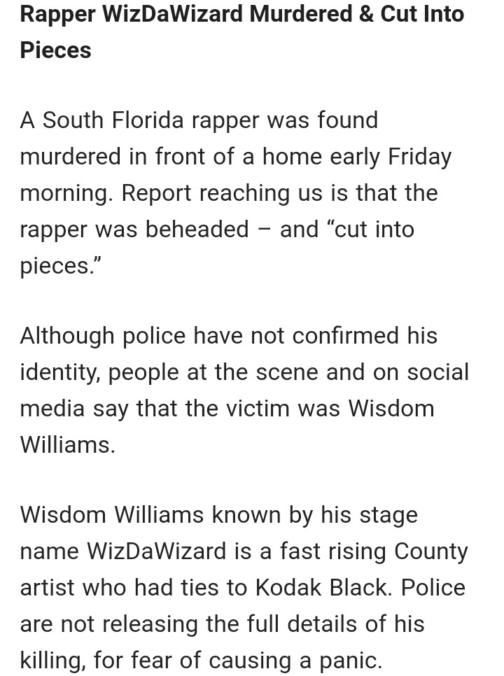 Florida Rapper WizDaWizard Killed, Beheaded & Chopped Up Into Pieces ...